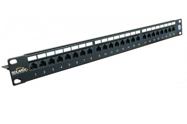 PATCH PANEL 19" 24XRJ45 CAT.6 UTP Z PŁYTĄ WSPORCZĄ CZARNY SOLARIX ...